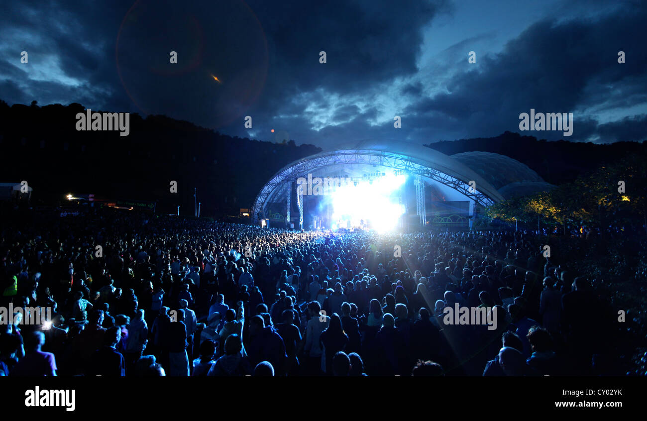 The Eden Sessions stage lit up at night at the Eden Project in Cornwall ...