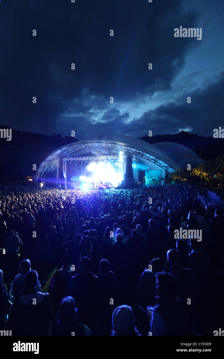 The Eden Sessions stage lit up at night at the Eden Project in Cornwall ...