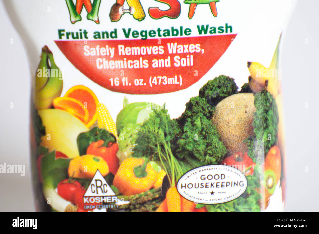 Veggie Wash fruit and vegetable cleansing bottle logo Stock Photo - Alamy