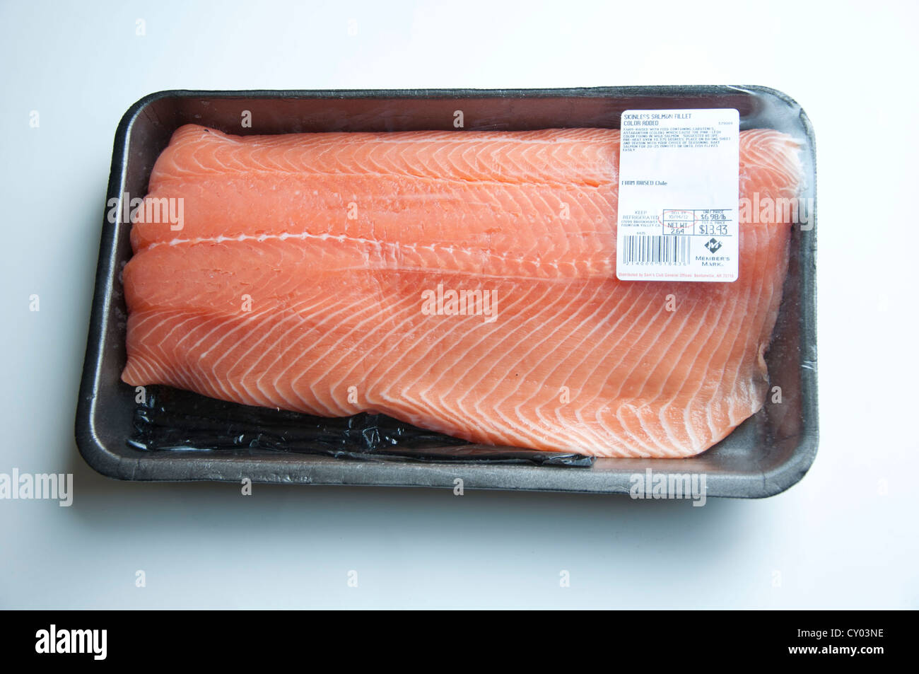 Pink raw salmon in package Stock Photo - Alamy