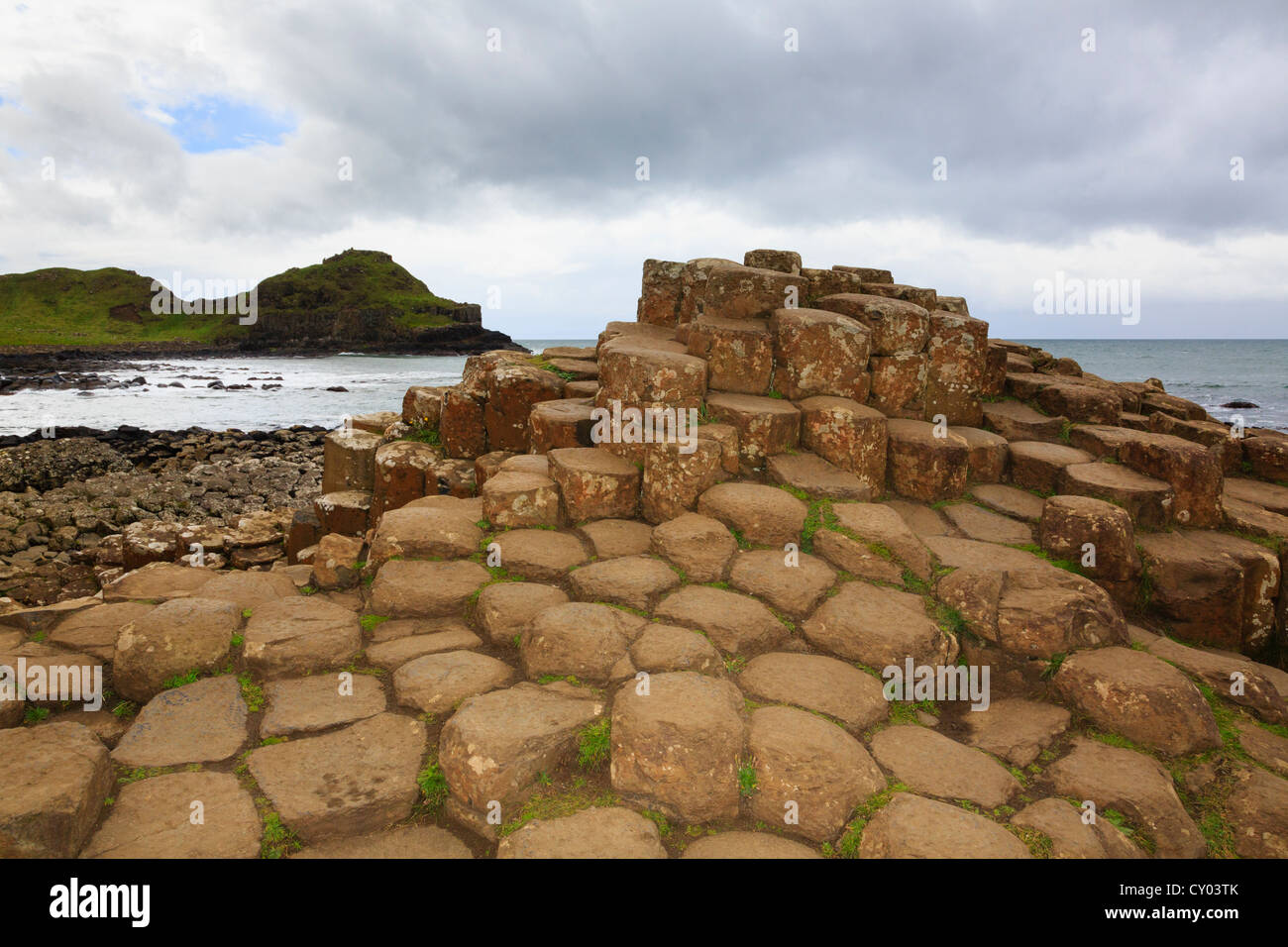 Polygonal basalt lava rock columns of the Giant's Causeway on the north ...
