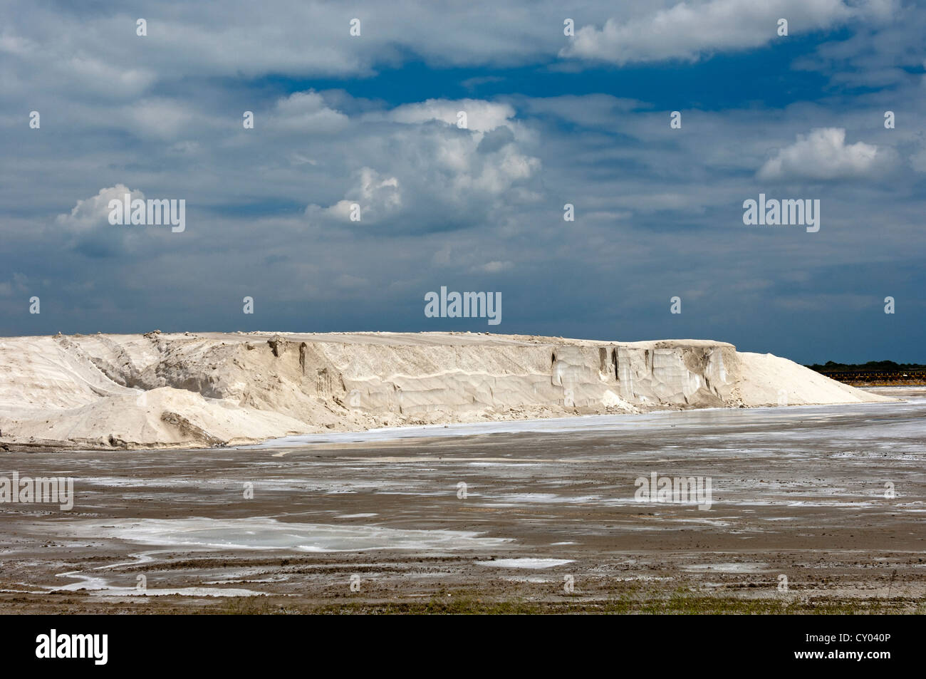 Salt mount at the seawater salt works Salins du Midi in Salin-de-Giraud ...