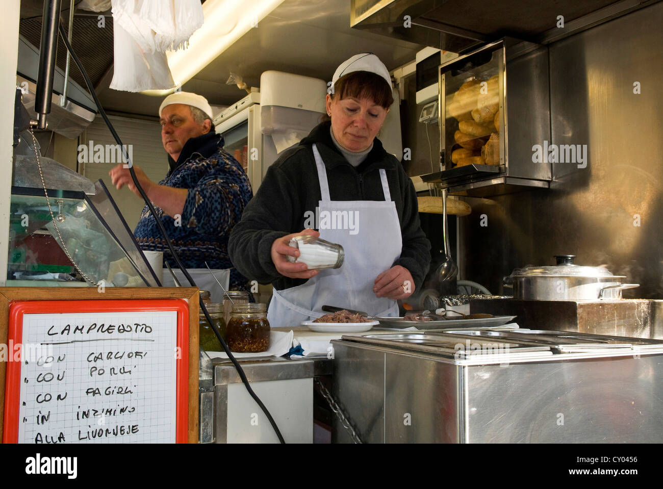 Kiosk of Lampredotto seller (typical Florentine tripe), Piazza di Porta ...