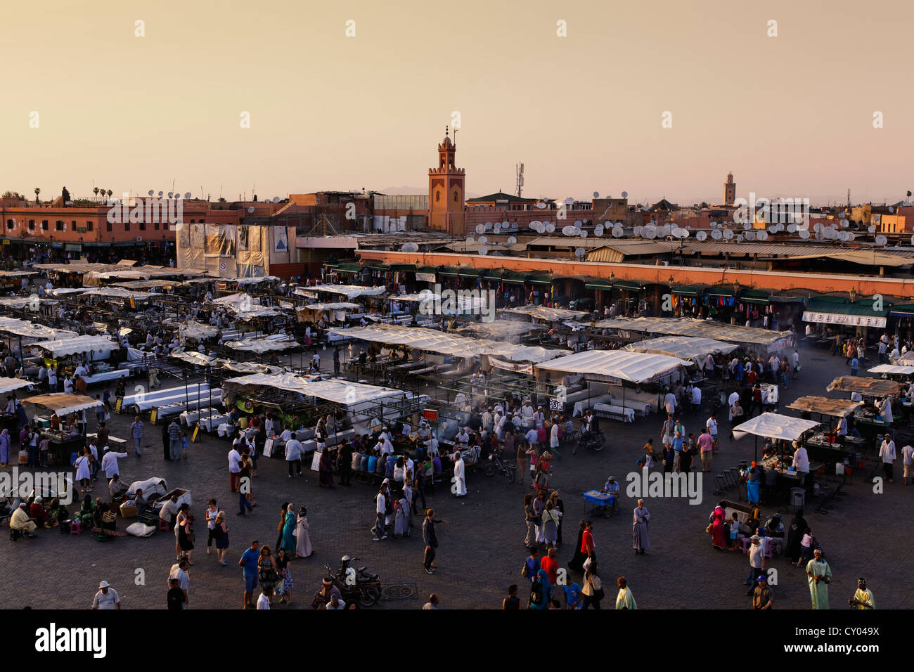 Hustle and bustle at the Djemaa el Fna square, juggler square, UNESCO ...