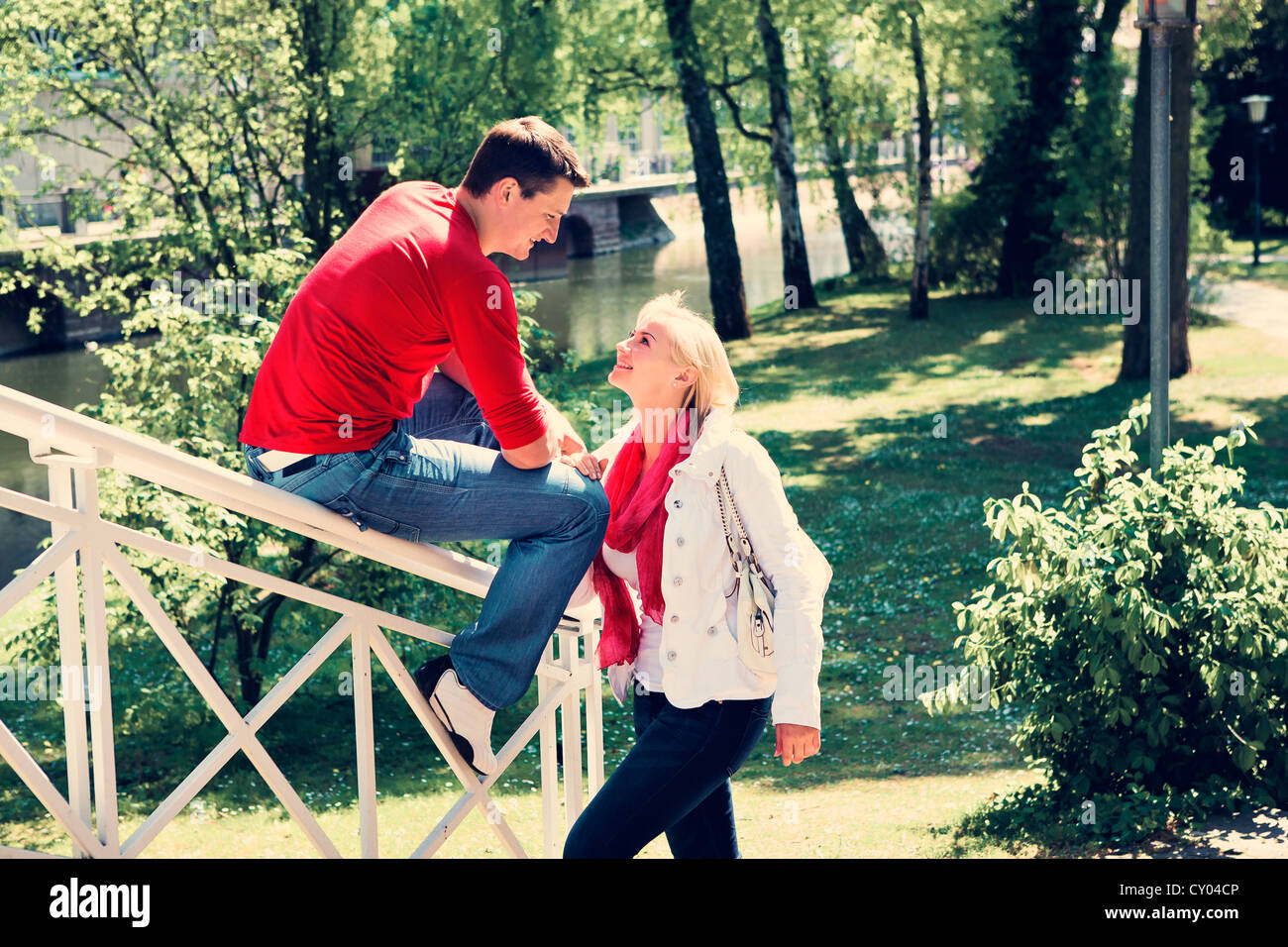 A young couple in love in a park, Bad Kissingen, Bavaria Stock Photo ...