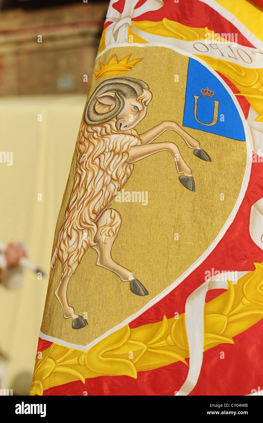 Flag of a Contrada at the Palio, Piazza del Campo square, Siena ...