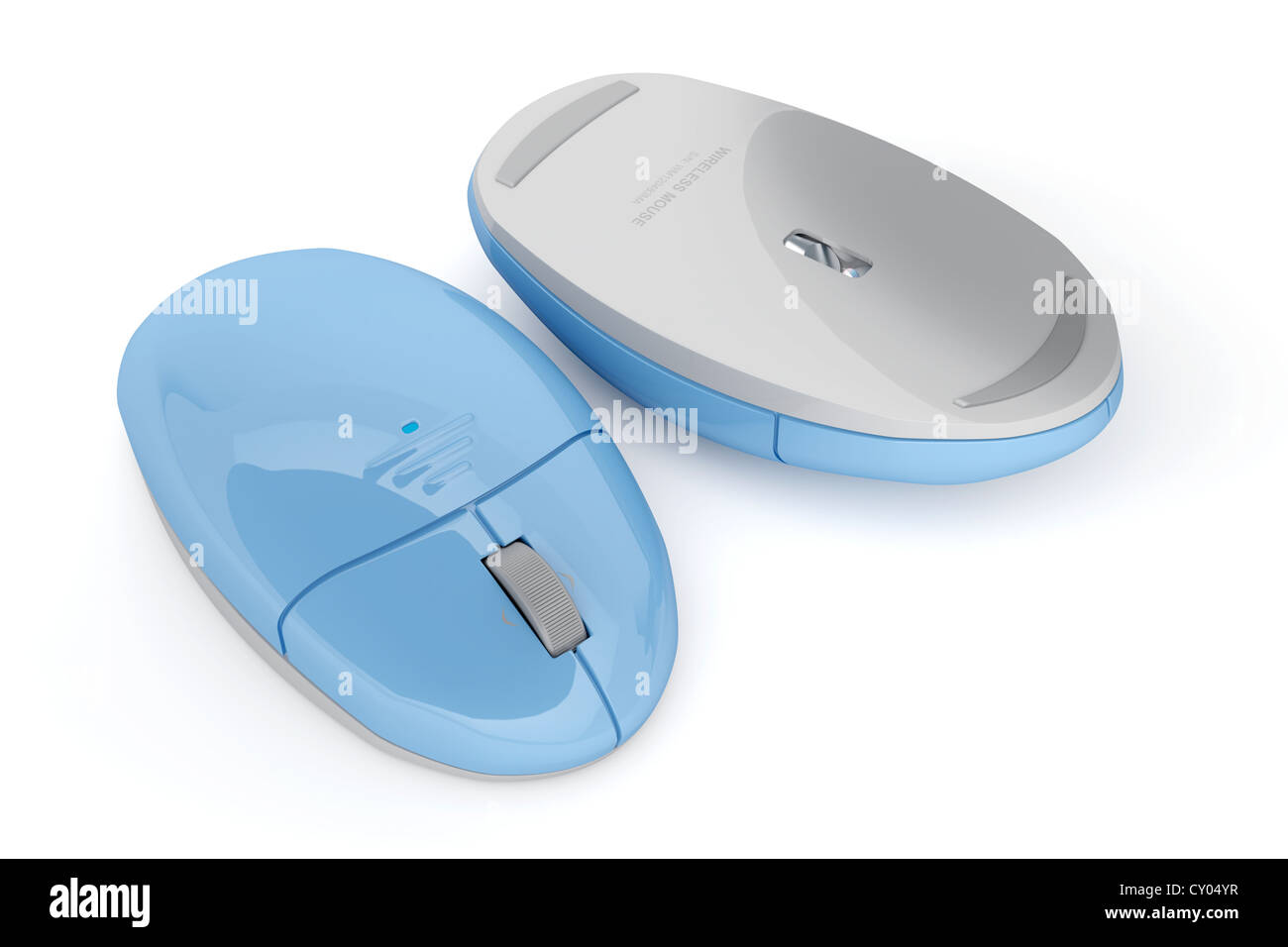 Two wireless computer mouses in blue and gray color Stock Photo - Alamy
