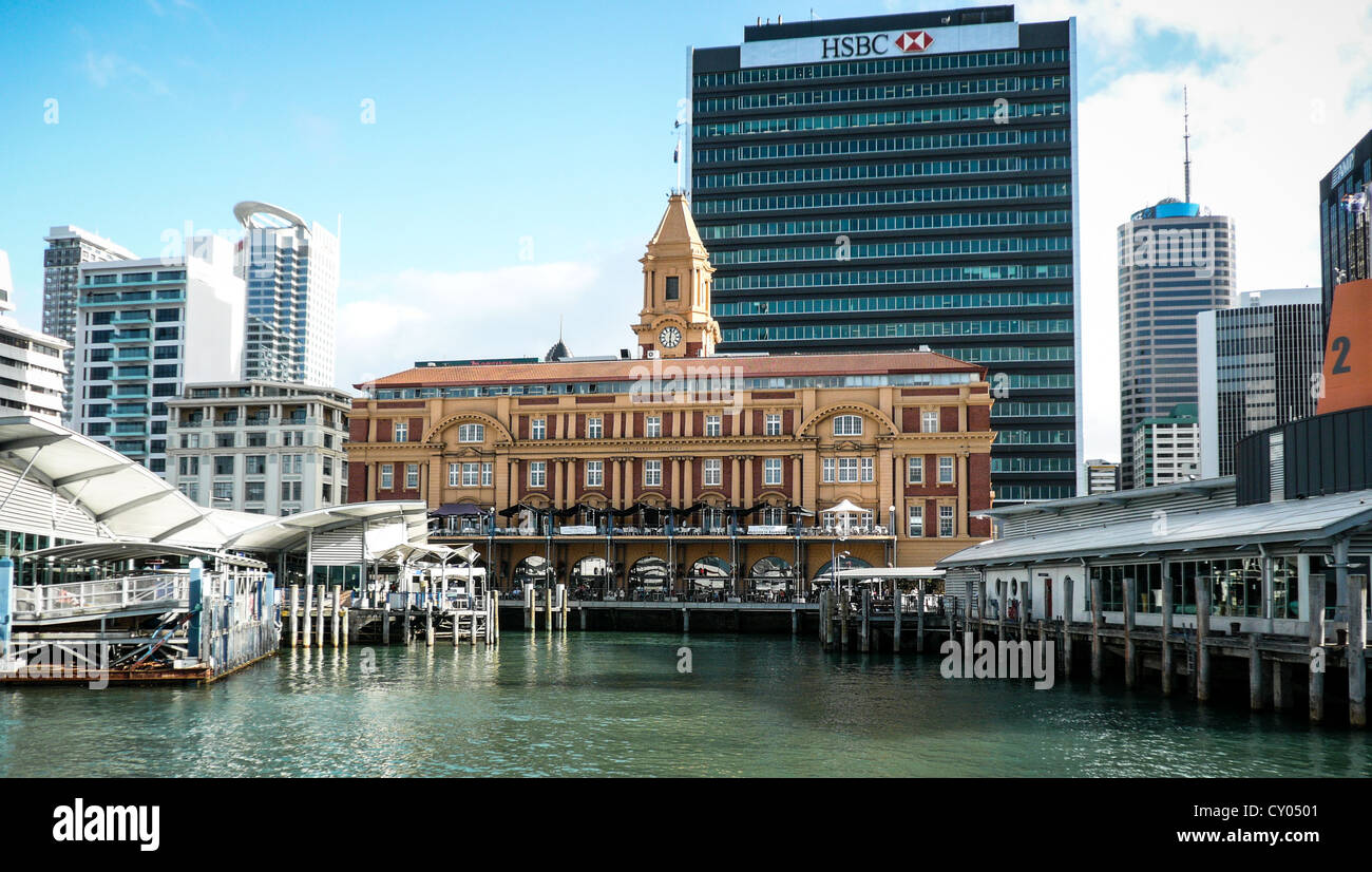 Approaching the historic docks in Auckland New Zealand from the harbour ...