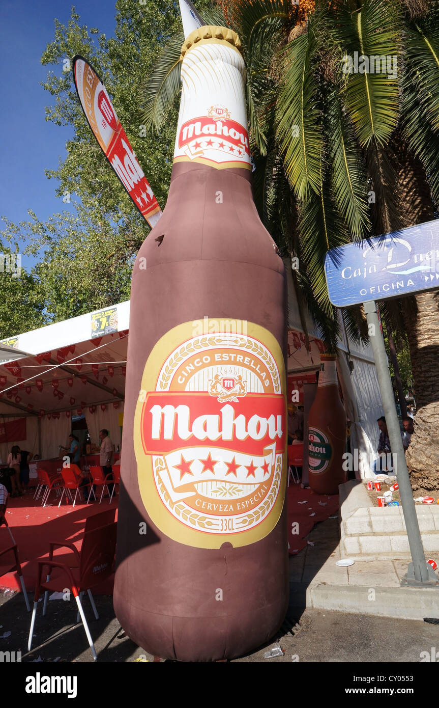 Bottle of typical spanish beer MAHON in brown color, for sale in the ...