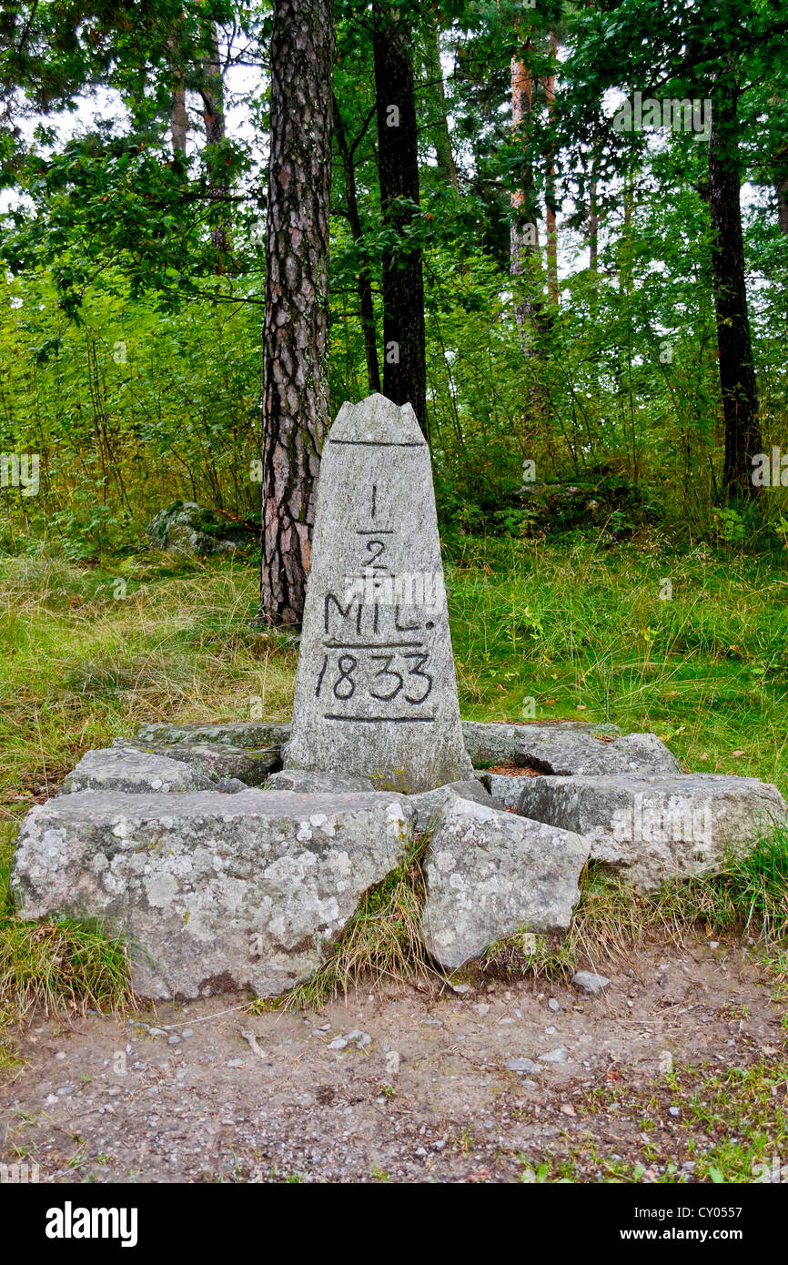 Old Swedish stone that tells the distance that you traveled. From year ...