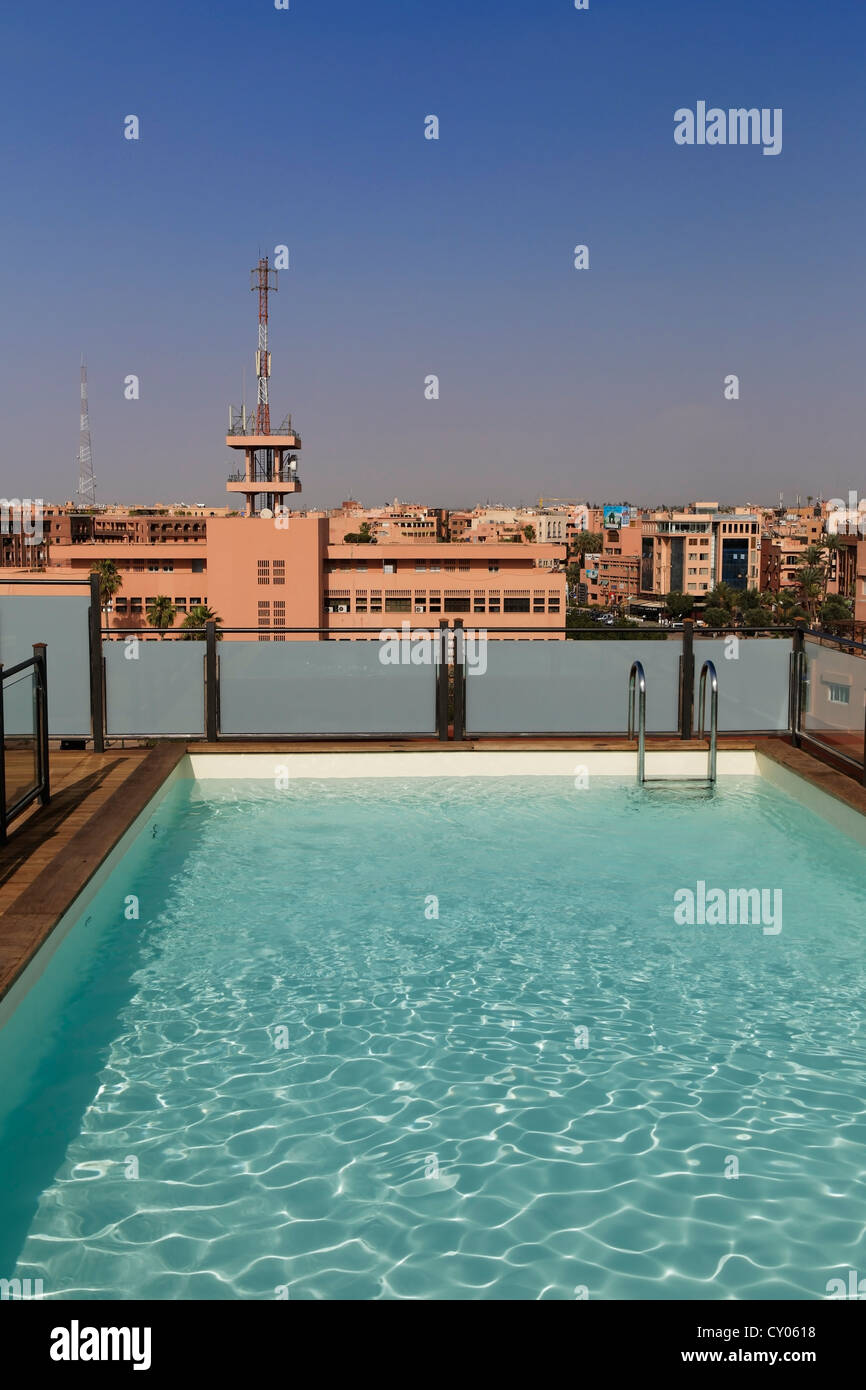 Swimming pool on the roof of a hotel in Marrakech, Marrakech-Tensift-El ...