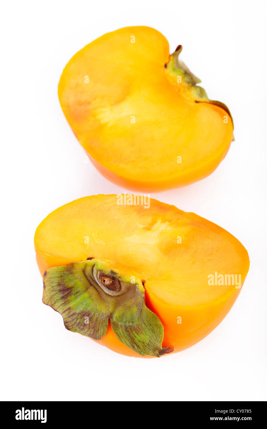 Persimmon fruit slice on white background Stock Photo - Alamy
