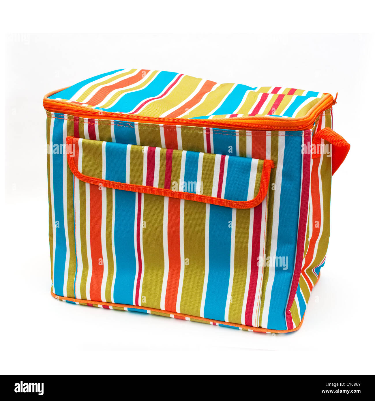 Colorful striped beach bag, isolated on a white background Stock Photo ...