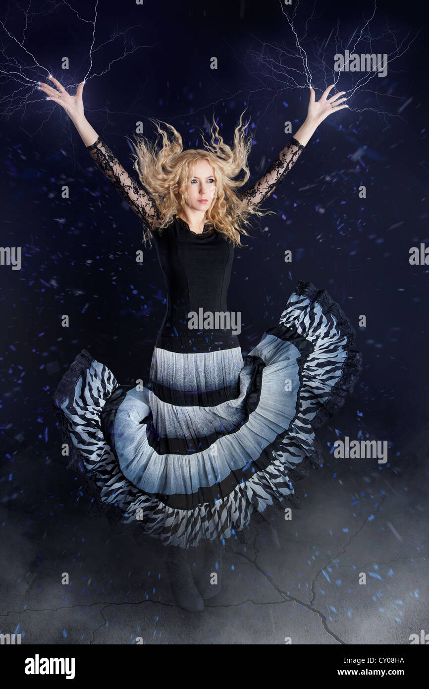 Dramatic portrait of a woman with lightning Stock Photo - Alamy