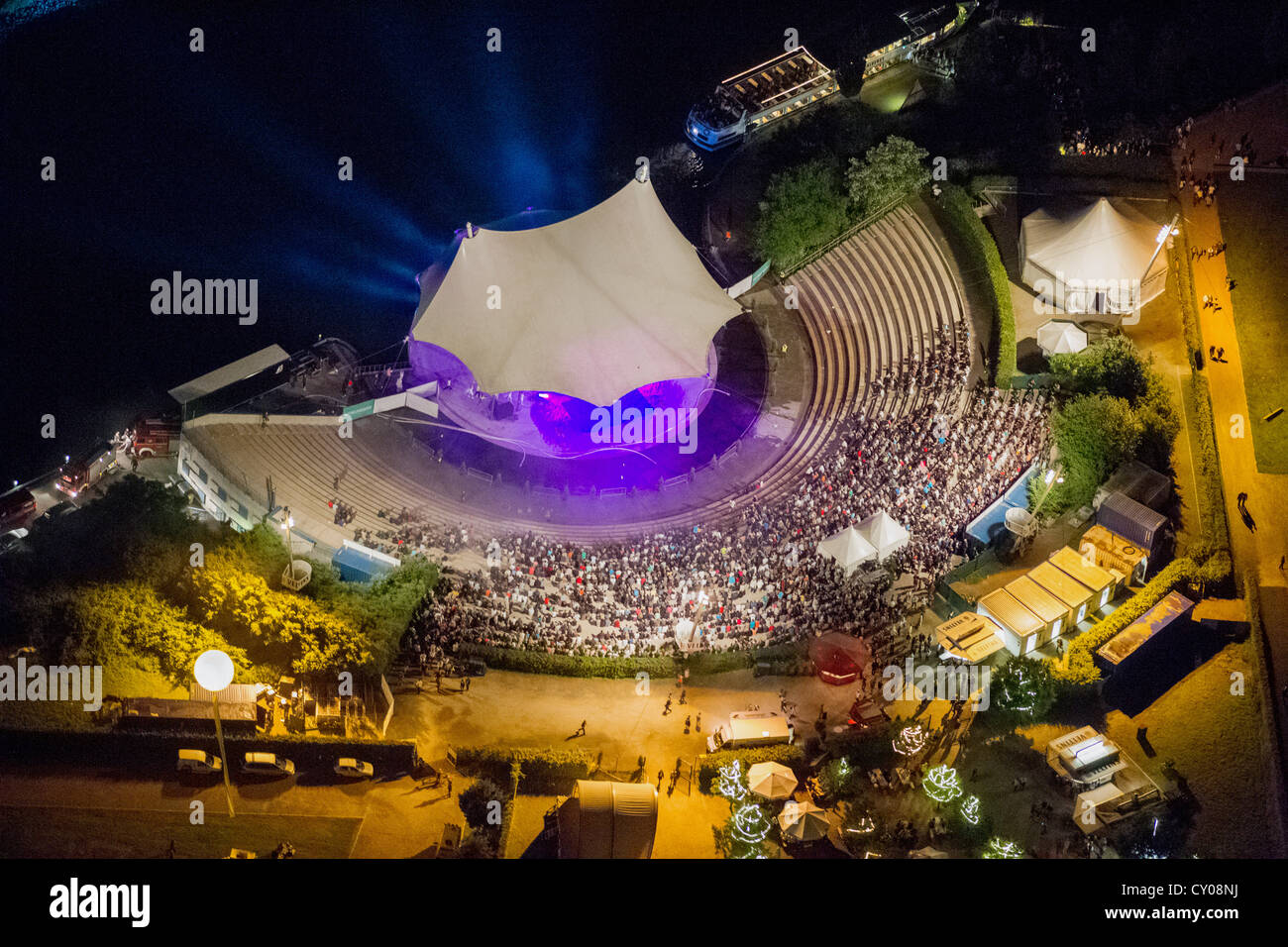 Aerial view, laser show at night, Nordsternpark, performance area ...