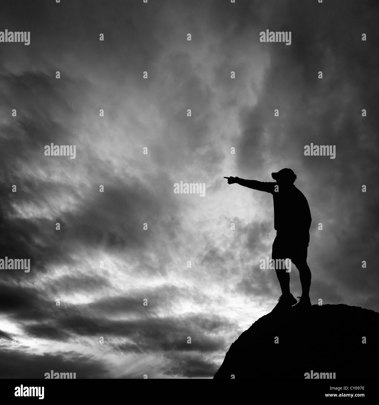 Landscape Silhouette Standing Man Pointing High Resolution Stock ...