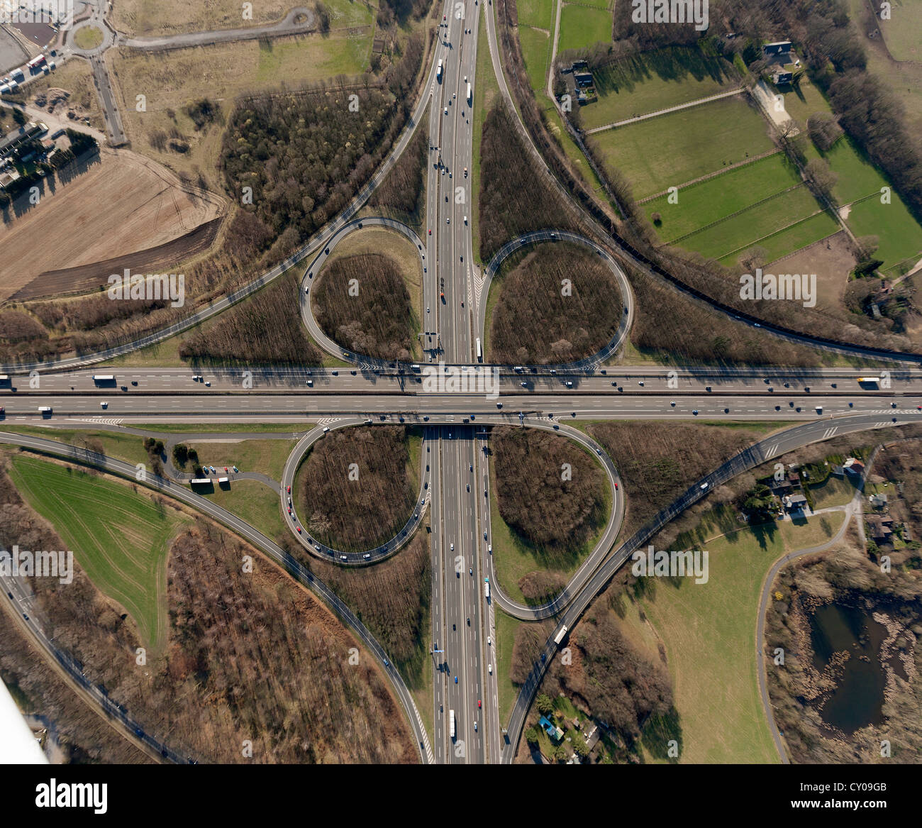 Aerial view, A46 and A3 motorway intersection, Hilden, Rhineland, North ...