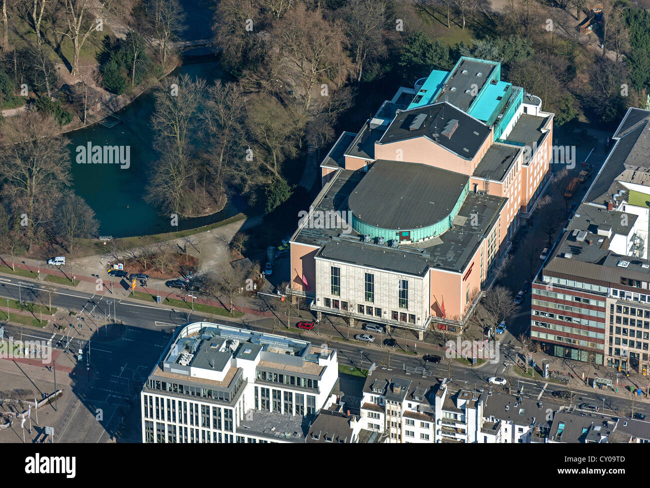 Aerial view, Deutsche Oper am Rhein opera house, Duesseldorf, Rhineland ...