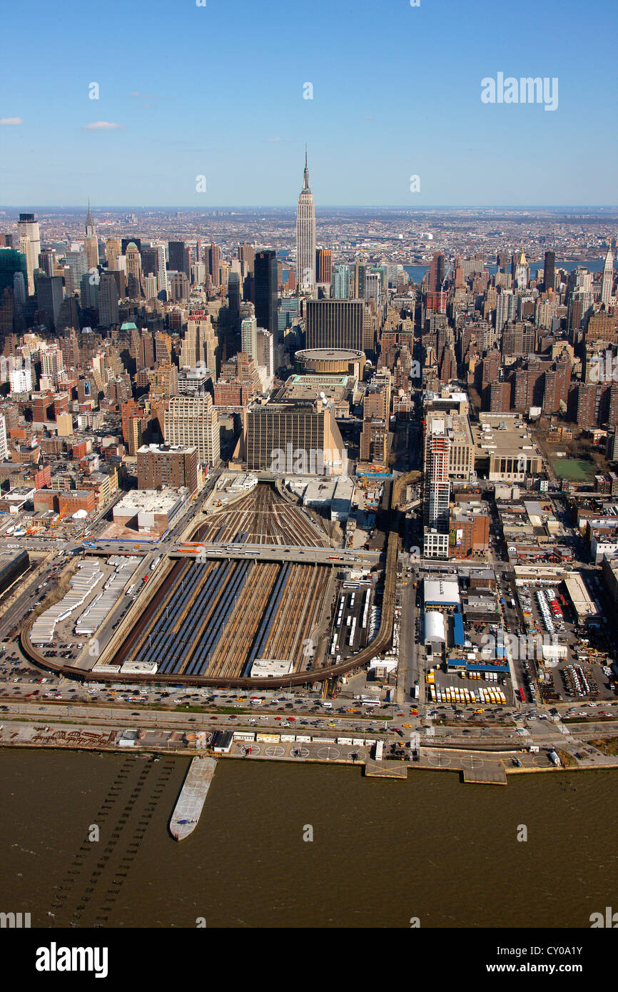 Aerial view, sightseeing flight, W 33rd Street, Penn Station, Empire ...