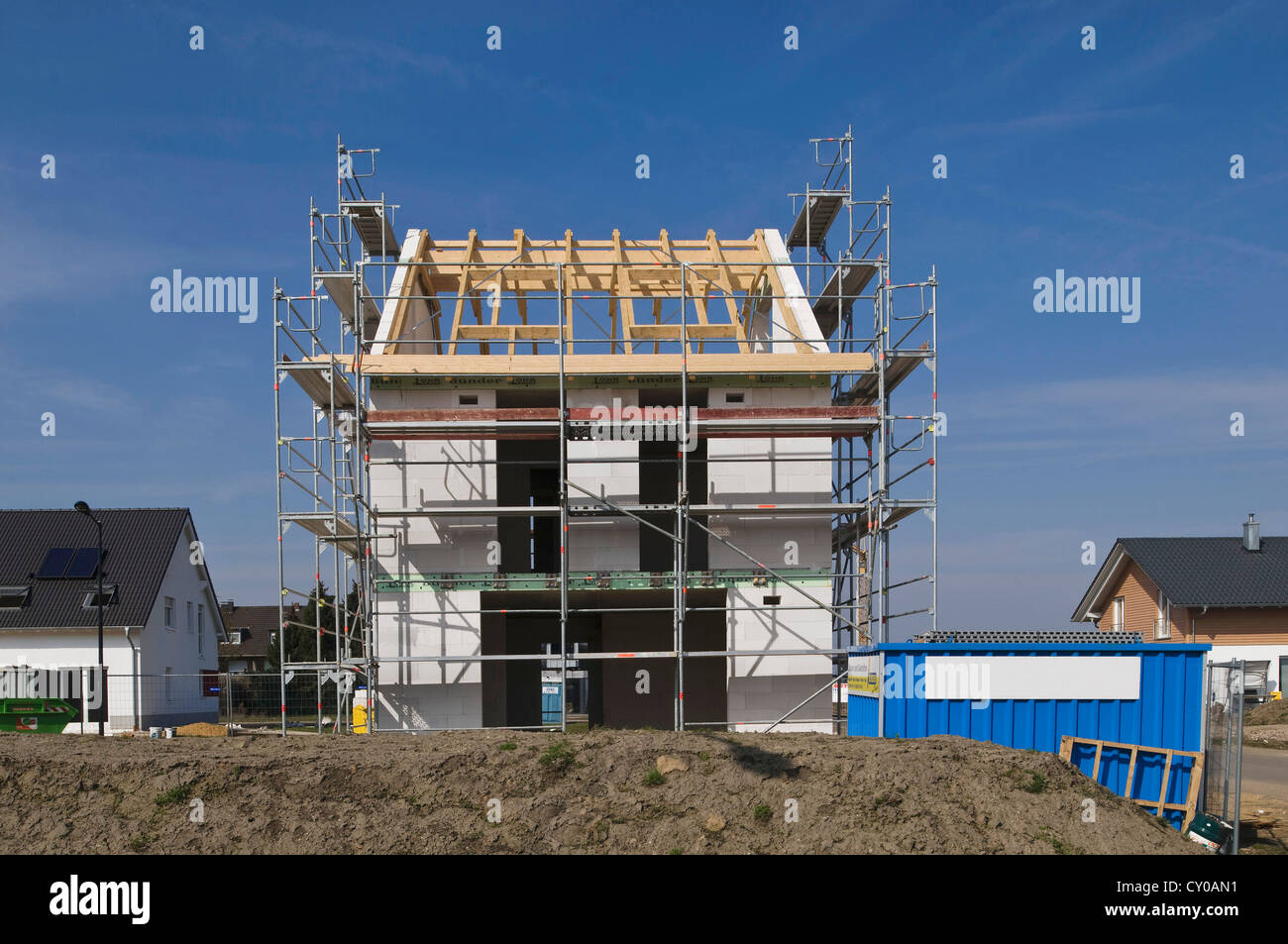 Development area, construction site, single-family house surrounded ...