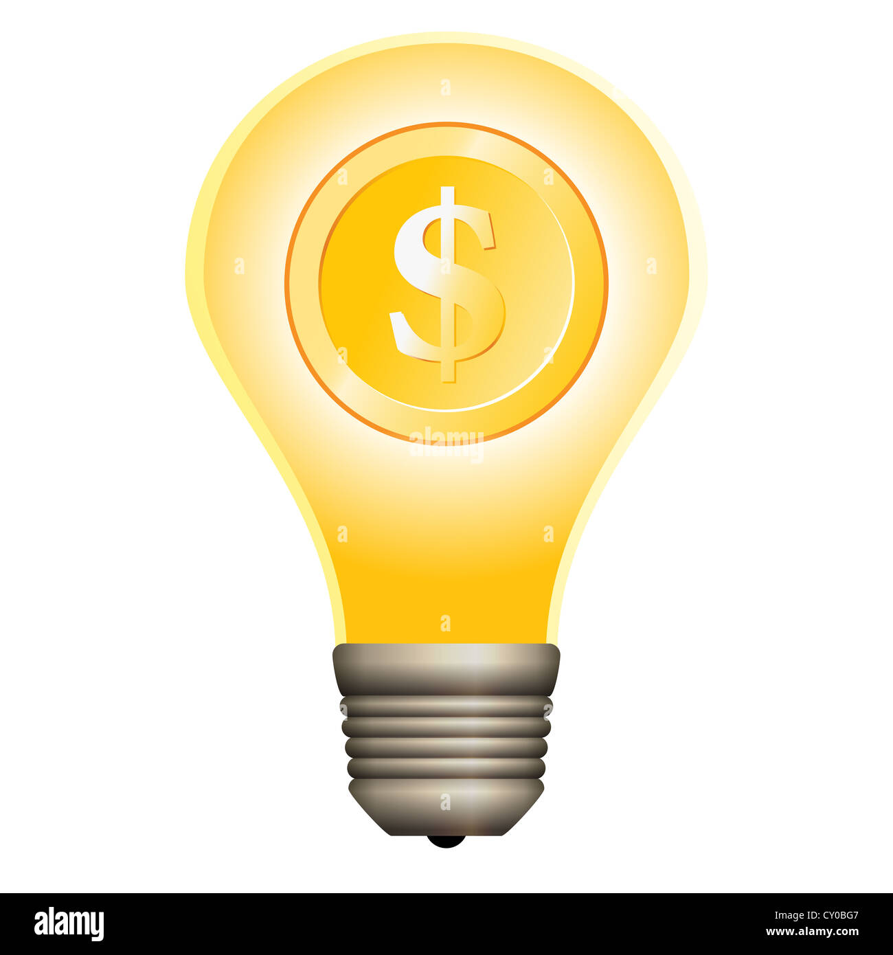 Vector illustration of a golden dollar coin inside a light bulb Stock ...