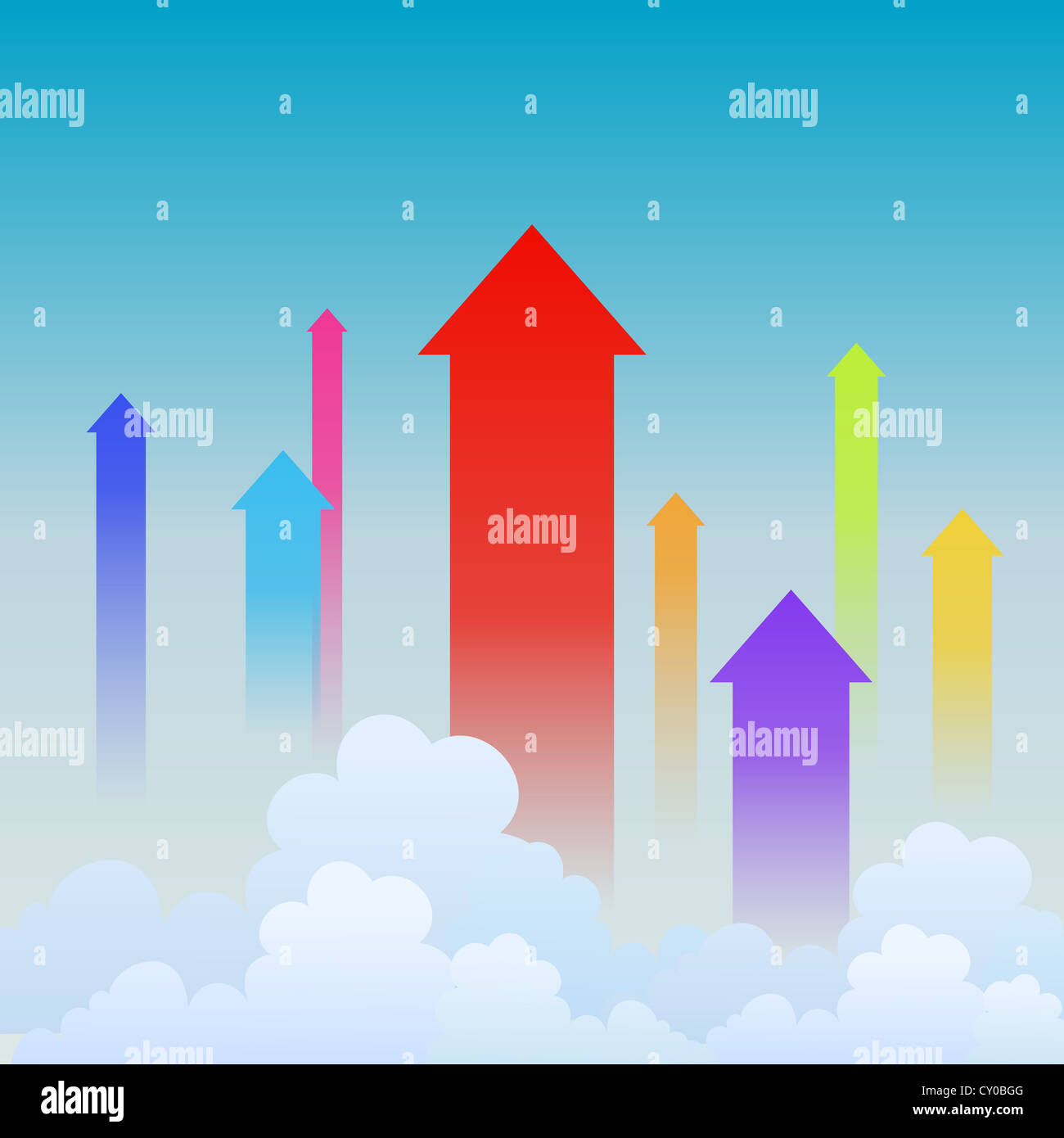 Vector illustration of colorful arrows heading upward, showing upward ...