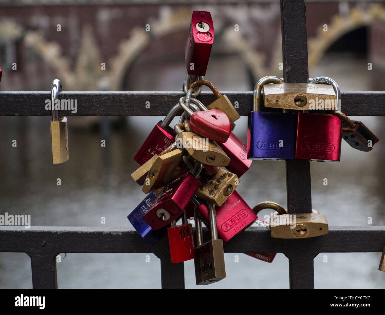 Padlocks on the railing of a bridge, Hamburg, PublicGround Stock Photo ...