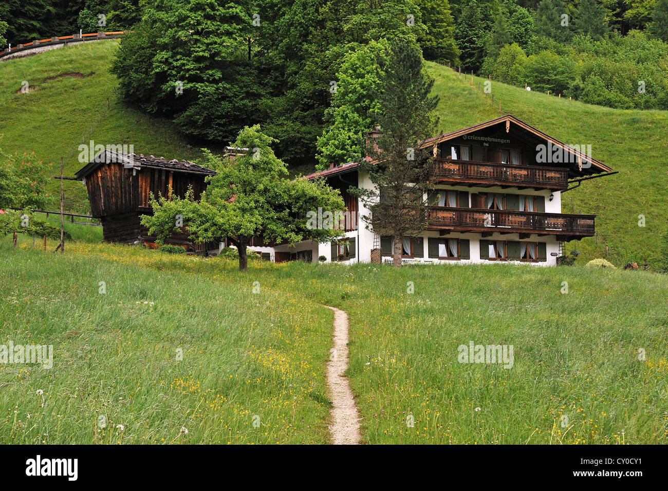 Farmhouse and corn storage building, left, built around 1590, Ramsau ...