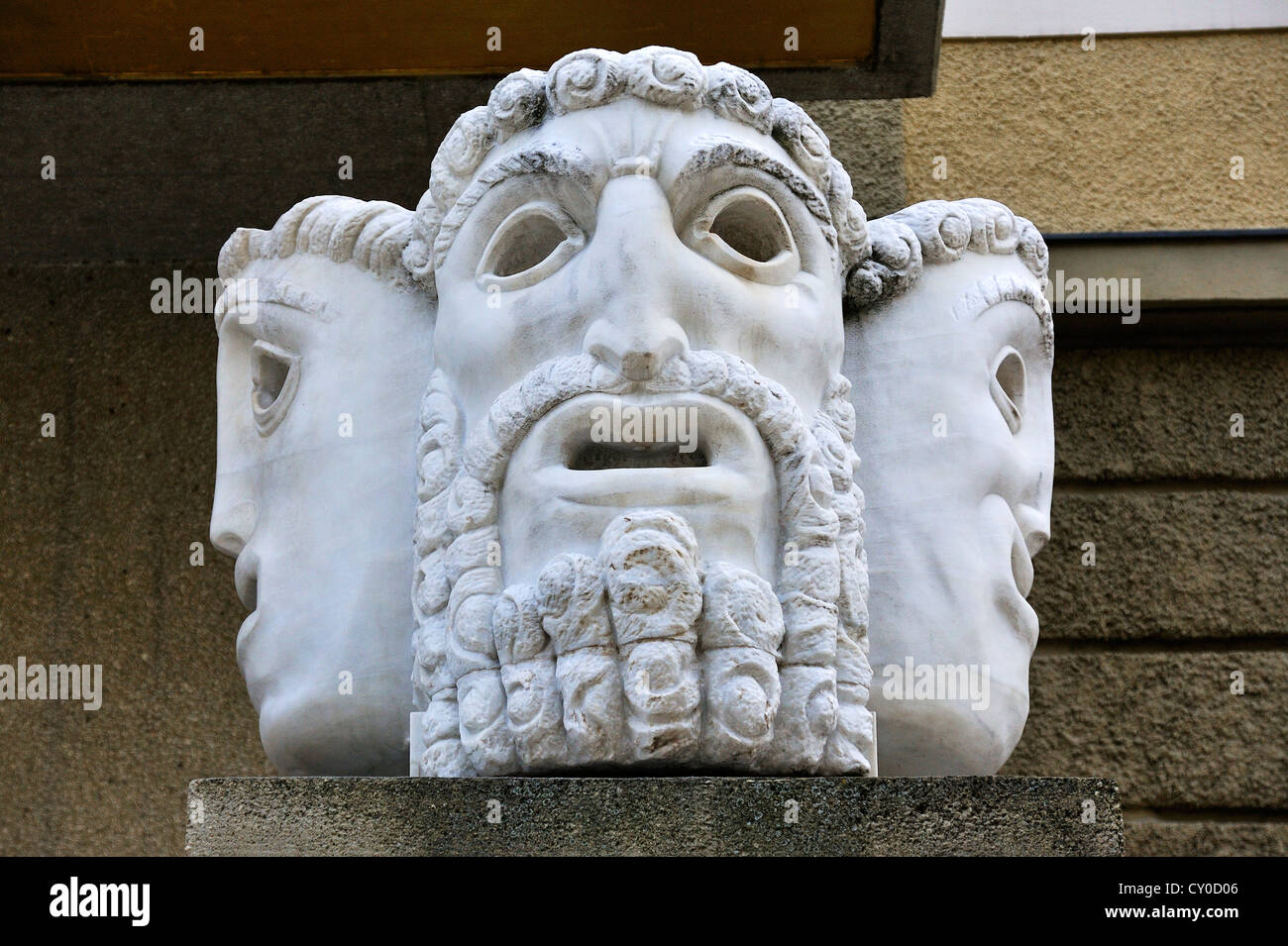 Masks in front of the Festival Hall by the Austrian sculptor Jakob ...