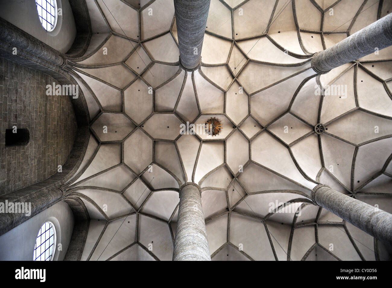Interior view, ribbed vault in the Gothic choir of the ...