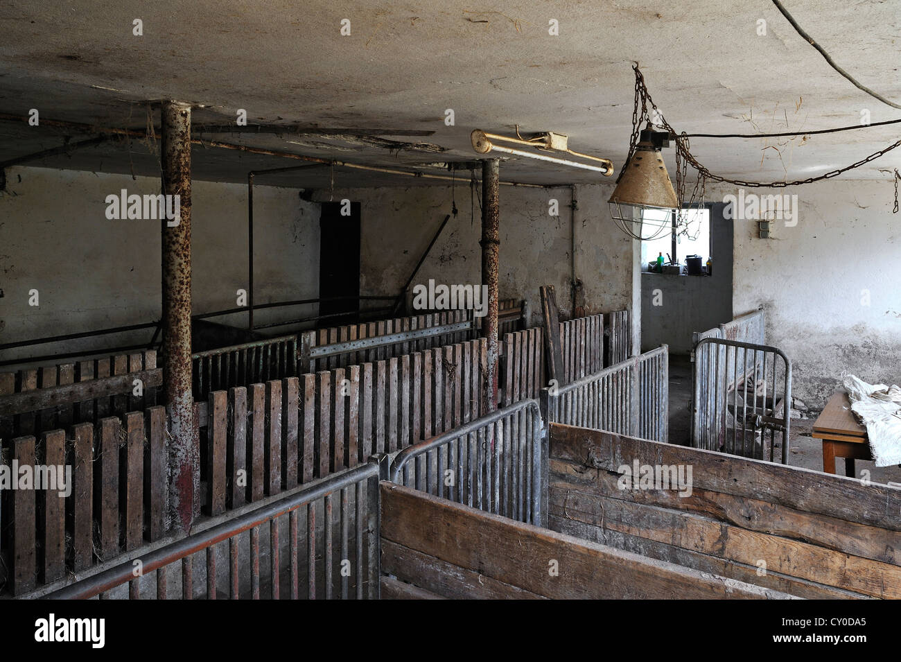Empty pigsty of a small farmer who quit, Middle Franconia, Bavaria ...