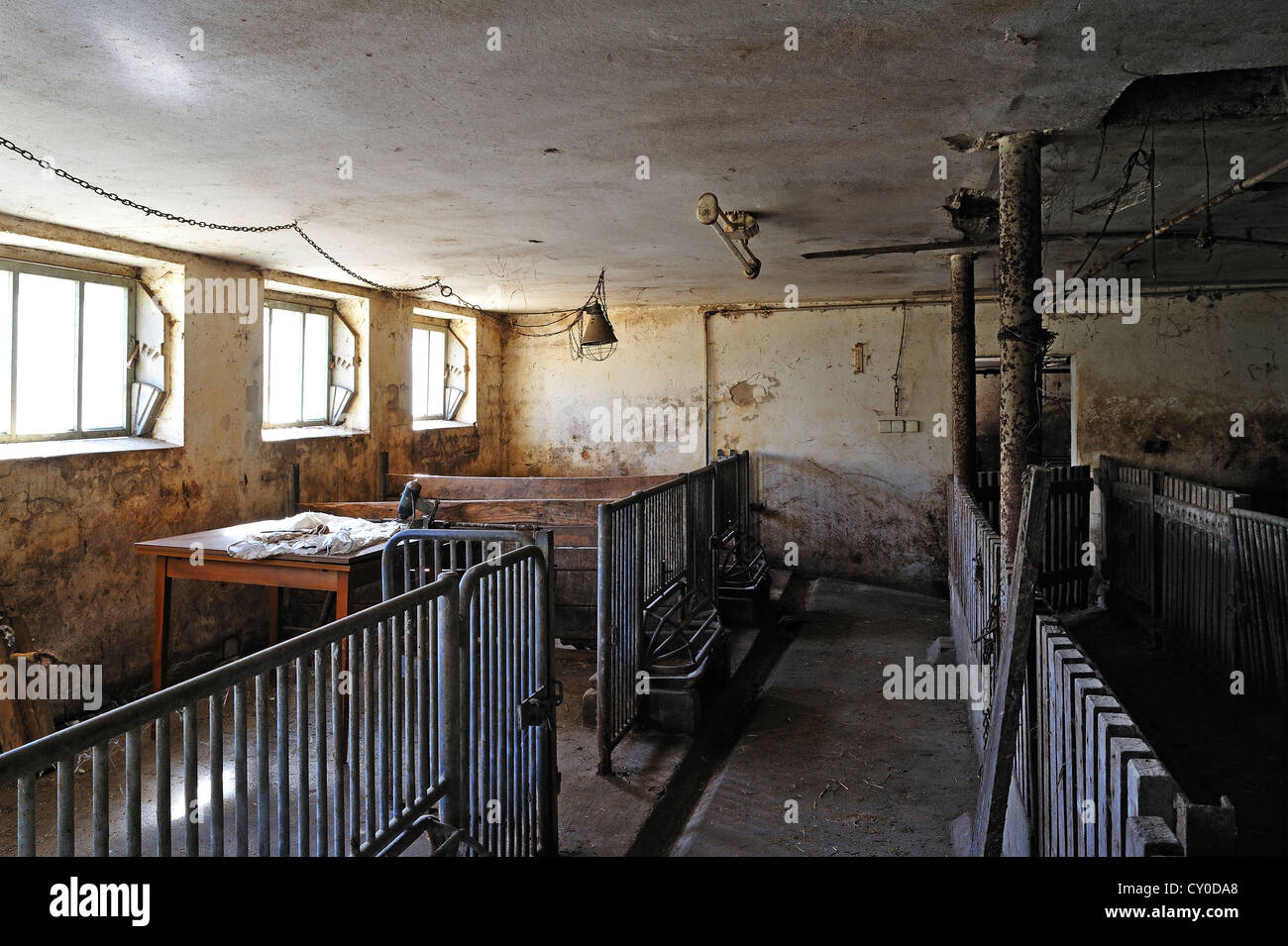 Empty pigsty of a small farmer who quit, Middle Franconia, Bavaria ...