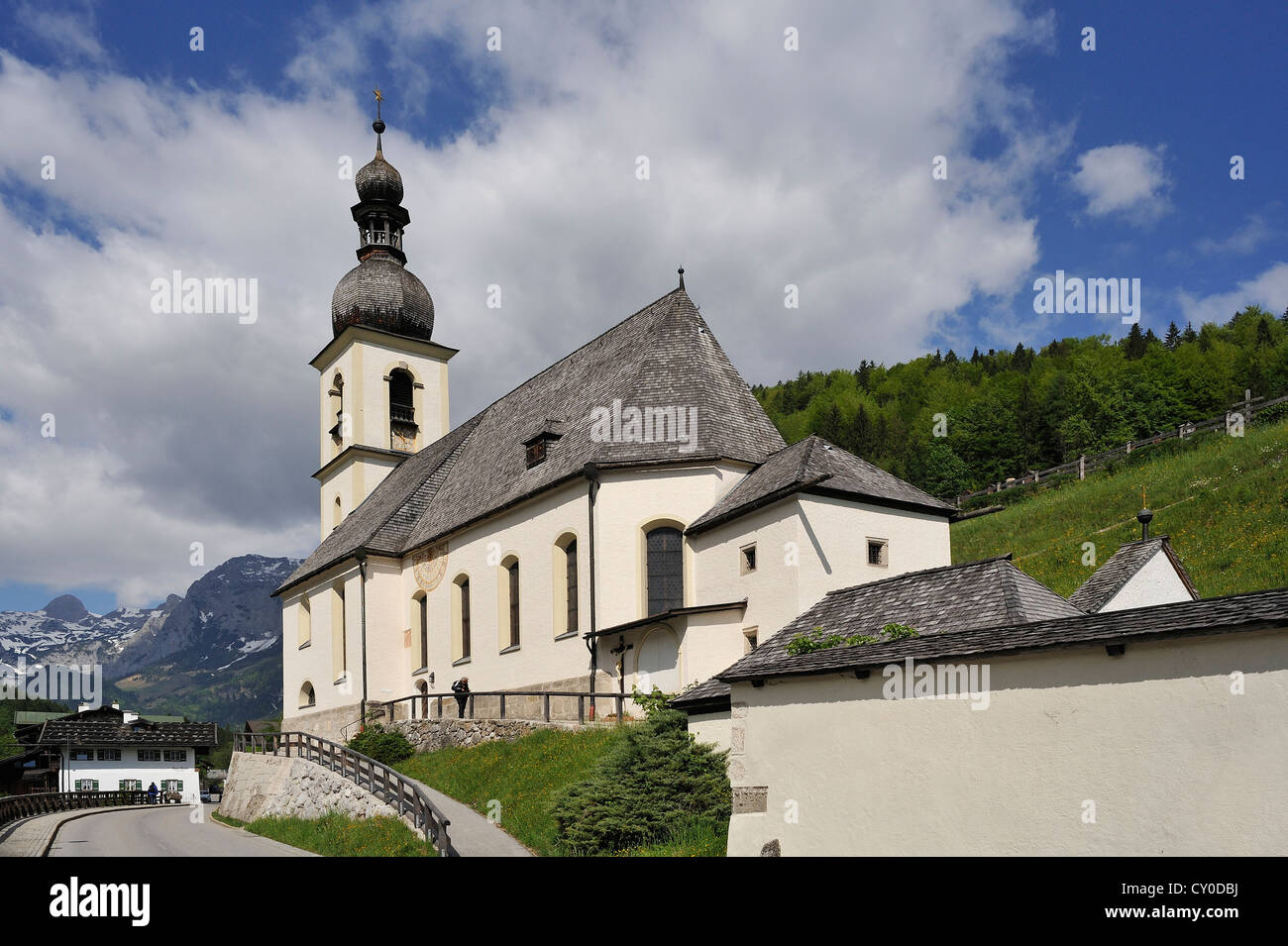 Parish church of St. Sebastian, Ramsau, Upper Bavaria, Bavaria Stock ...