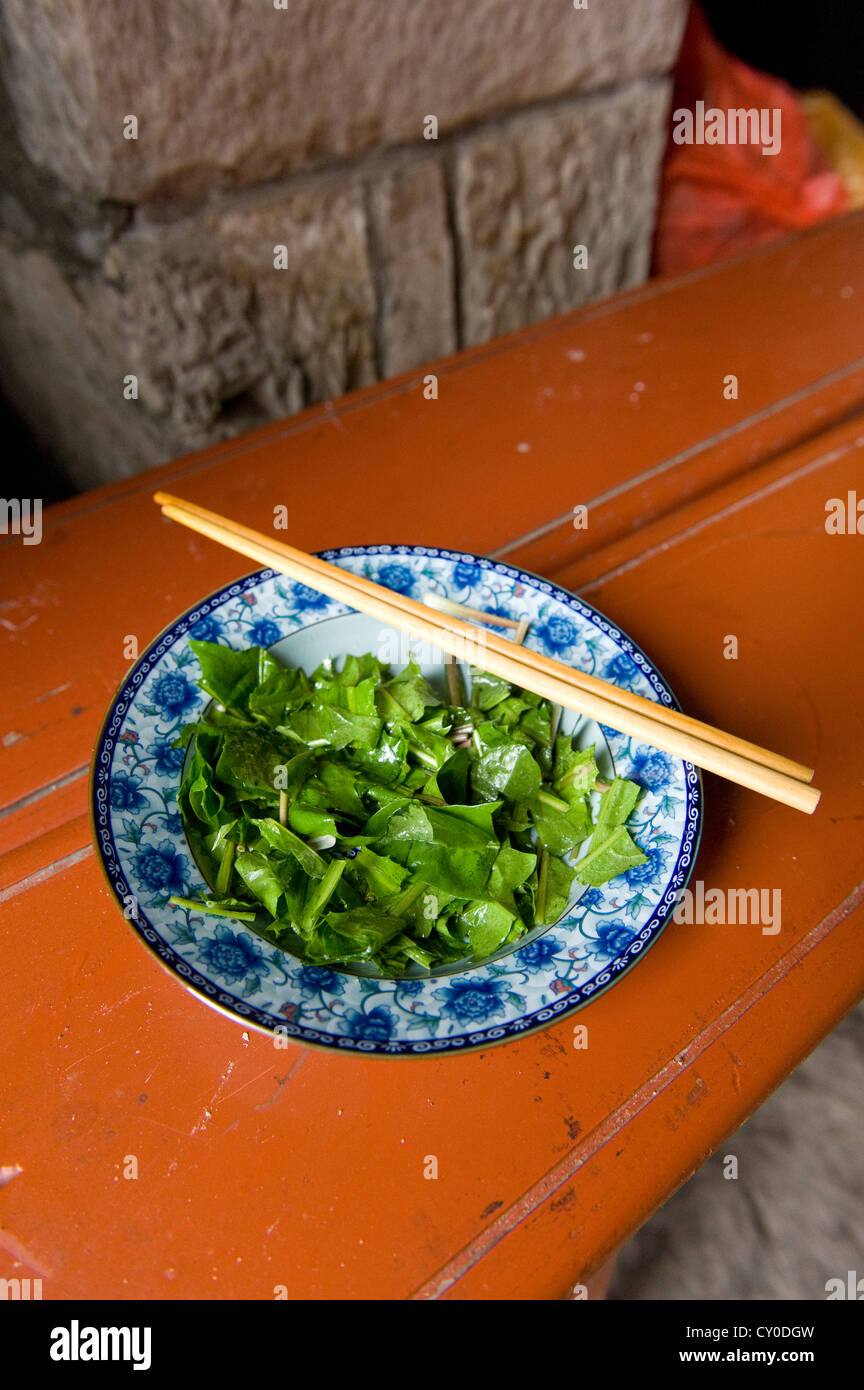 A freshly cooked vegetarian meal the San Huang Zhai Monastery on the ...