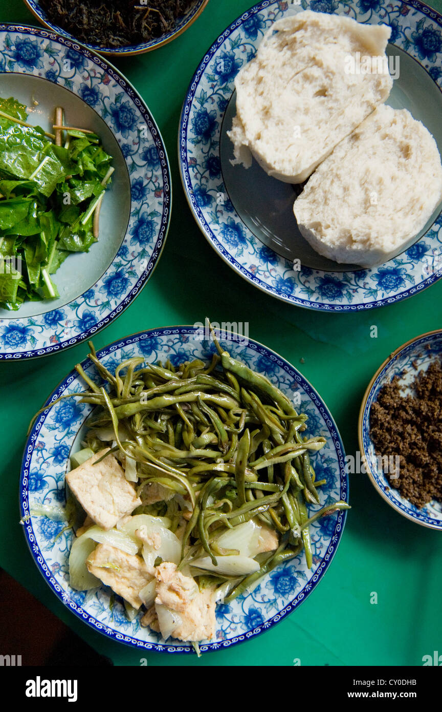 A freshly cooked vegetarian meal the San Huang Zhai Monastery on the ...