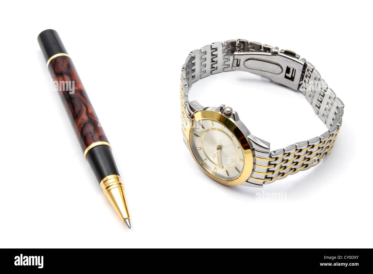 Watch and pen isolated on white background Stock Photo - Alamy
