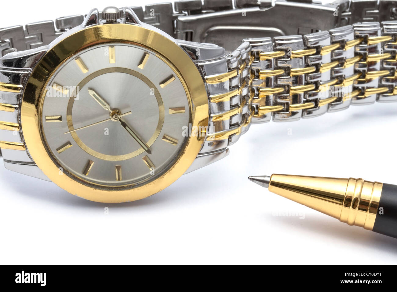 Fashion watch and pen closeup on white Stock Photo - Alamy