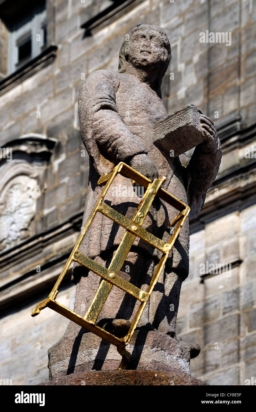 Statue of St. Lawrence carrying a grid, Laurentius-Kirche church at the ...