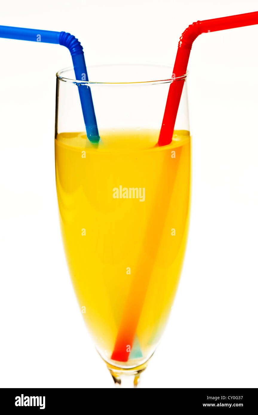 orange juice with straws isolated on a white background Stock Photo - Alamy