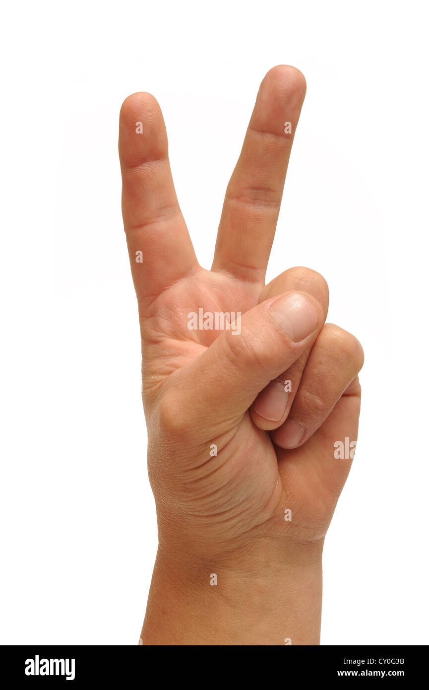 Victory hand sign Stock Photo - Alamy