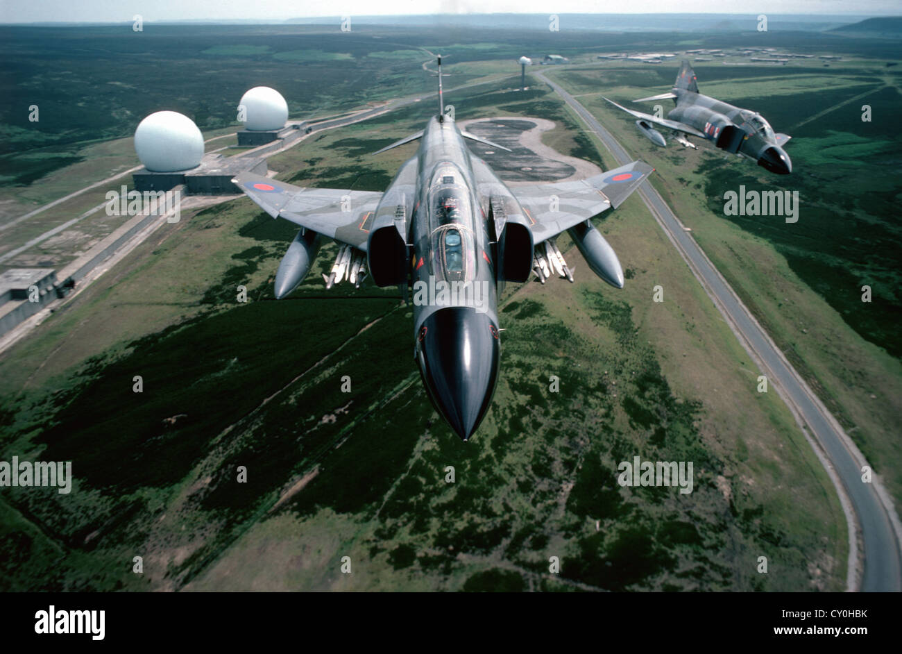 RAF Phantom flying above Fylingdales, North Yorkshire Stock Photo - Alamy