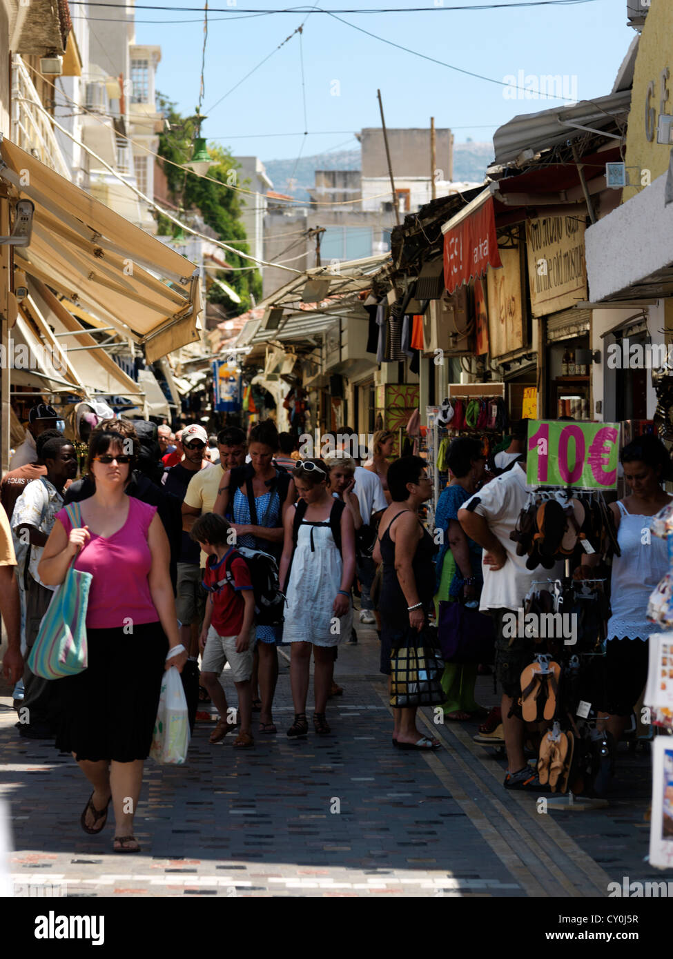 Athens Greece Plaka Busy Street Scene People Shopping Stock Photo - Alamy