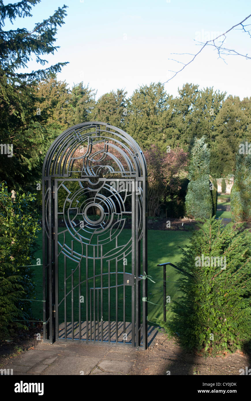 Fancy iron gate in The Backs in Cambridge Stock Photo - Alamy