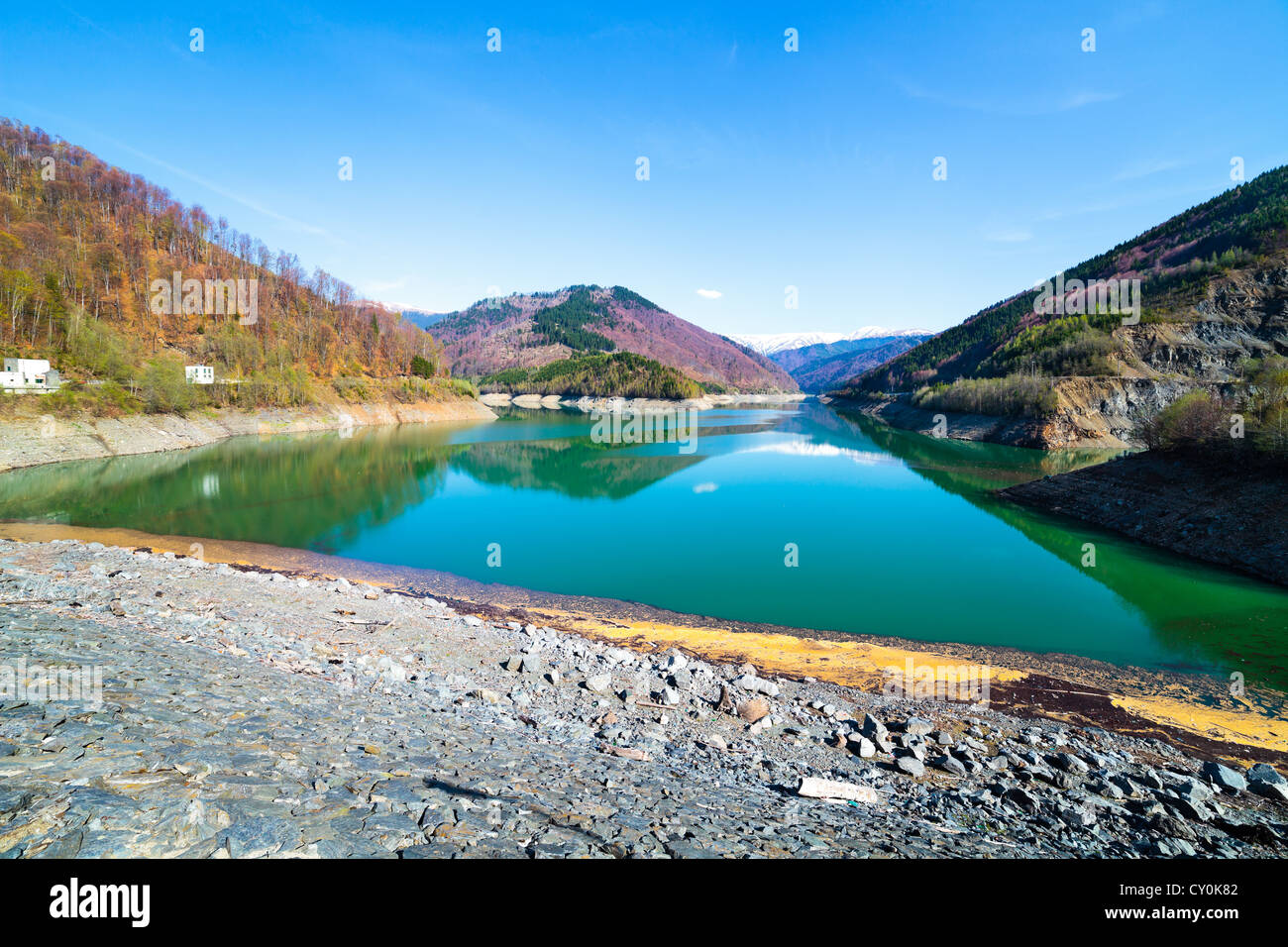 Landscape with Rausor Lake and mountains, Romania Stock Photo - Alamy
