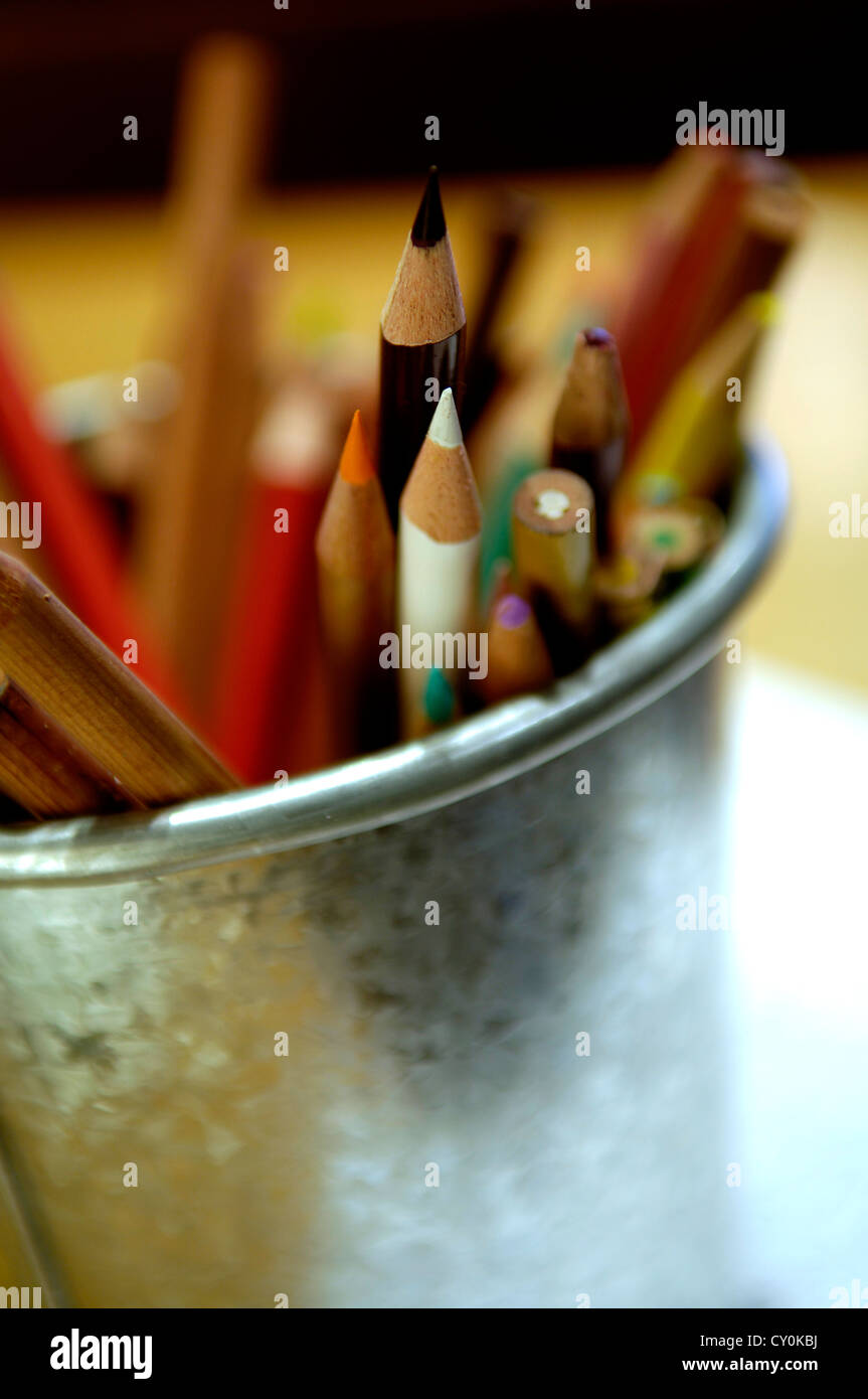 Colouring Pencils in Pot Stock Photo - Alamy