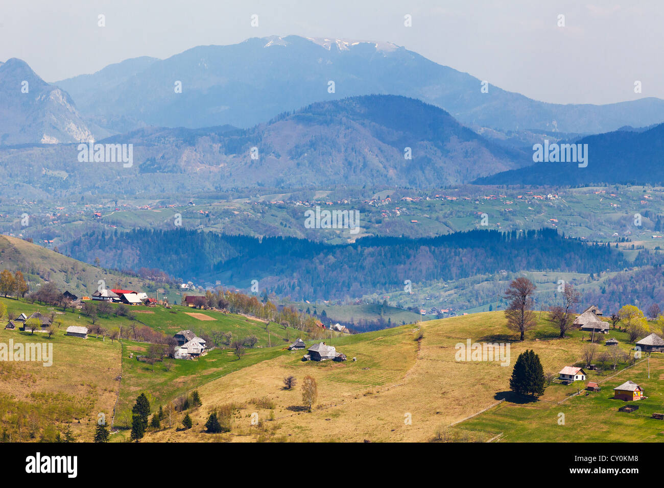 Beautiful landscape with village houses and mountains Stock Photo - Alamy