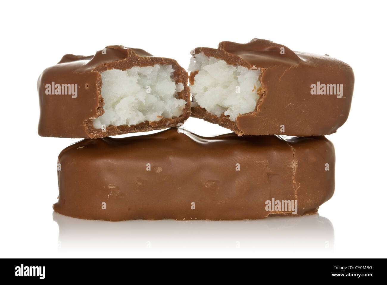 chocolate bars with coconut filling, on a white background Stock Photo ...