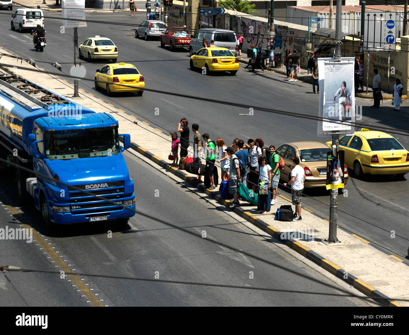 Athens Greece Piraeus People Waiting At Trolley Bus Stop Stock Photo ...