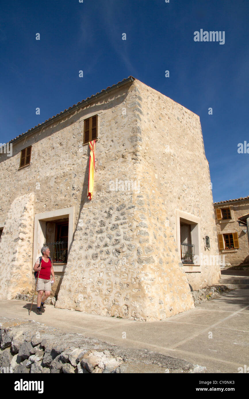 Hiker at Castillo de Alaro' castle, Puig de Alaro' , Mallorca Majorca ...