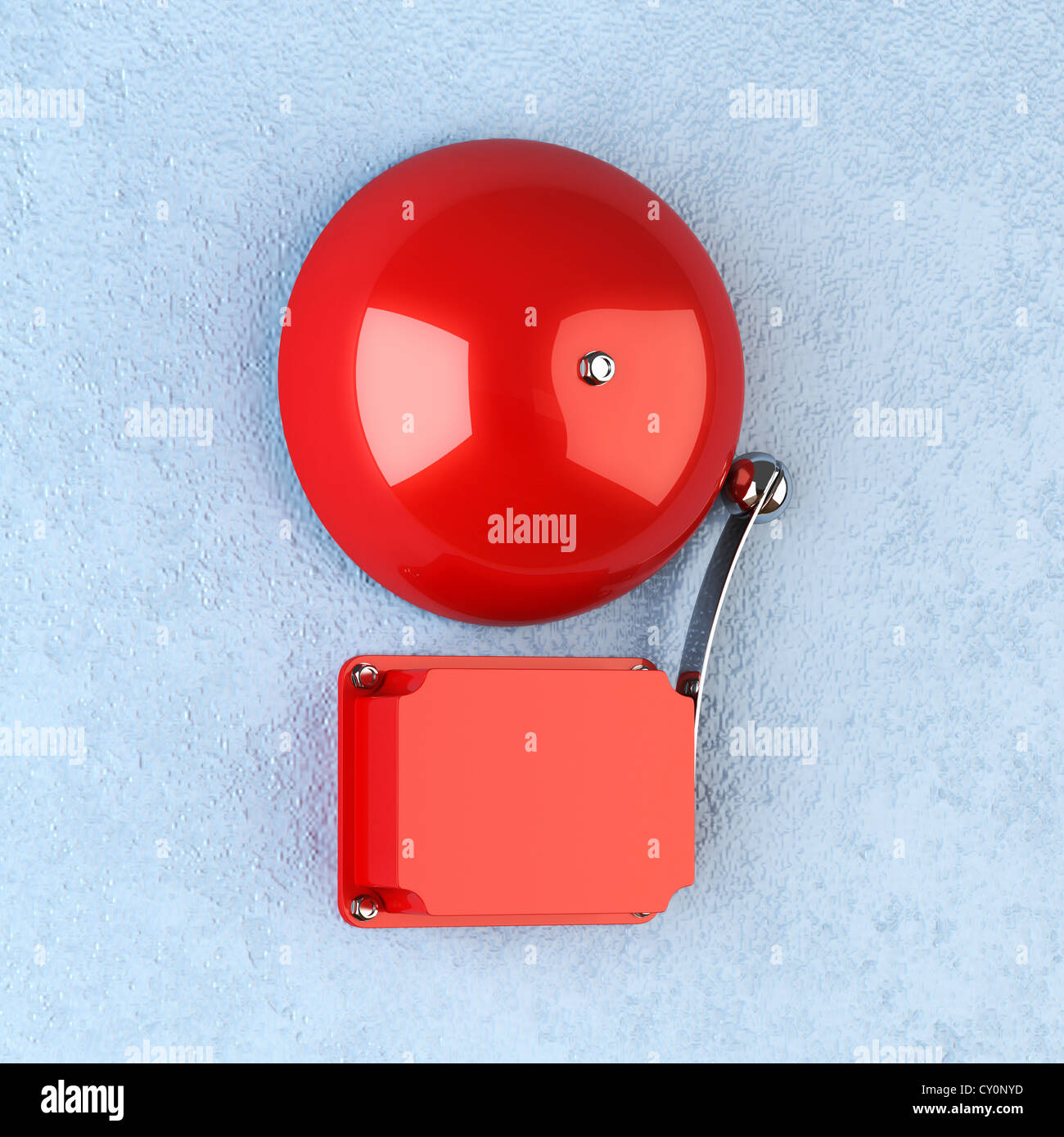 3d render of red retro alarm on blue wall Stock Photo - Alamy